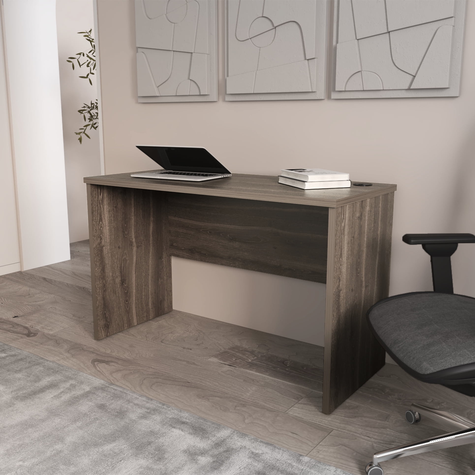 Modern Dark Brown Office Table With Cable Management - Functional ...