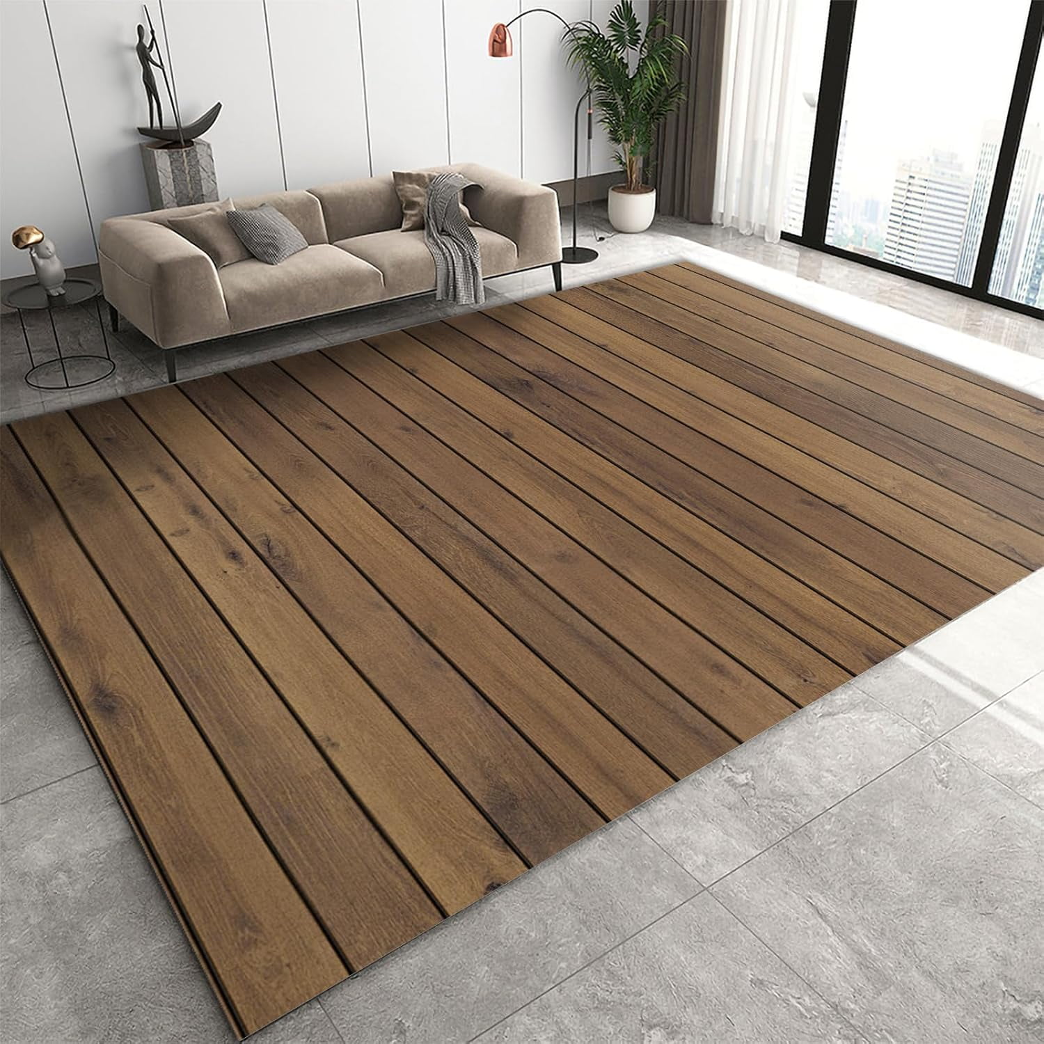 Modern Dark Brown Stripes Area Rugs, Wood Annual Ring Pattern Living ...