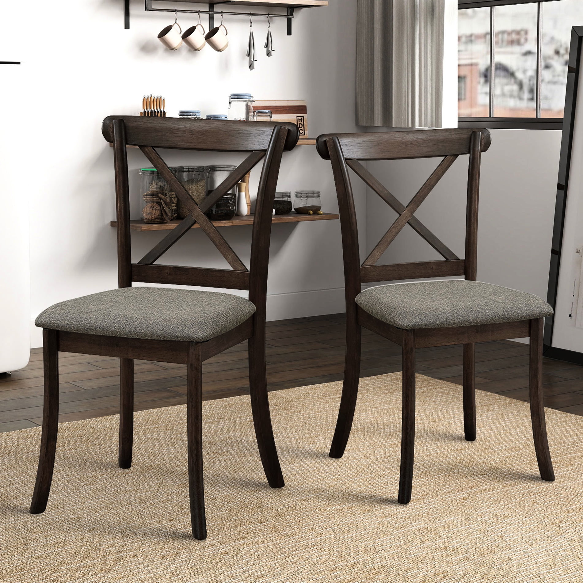 Modern Dark Brown Wood Chairs With Upholstered Seat And X Back Design ...
