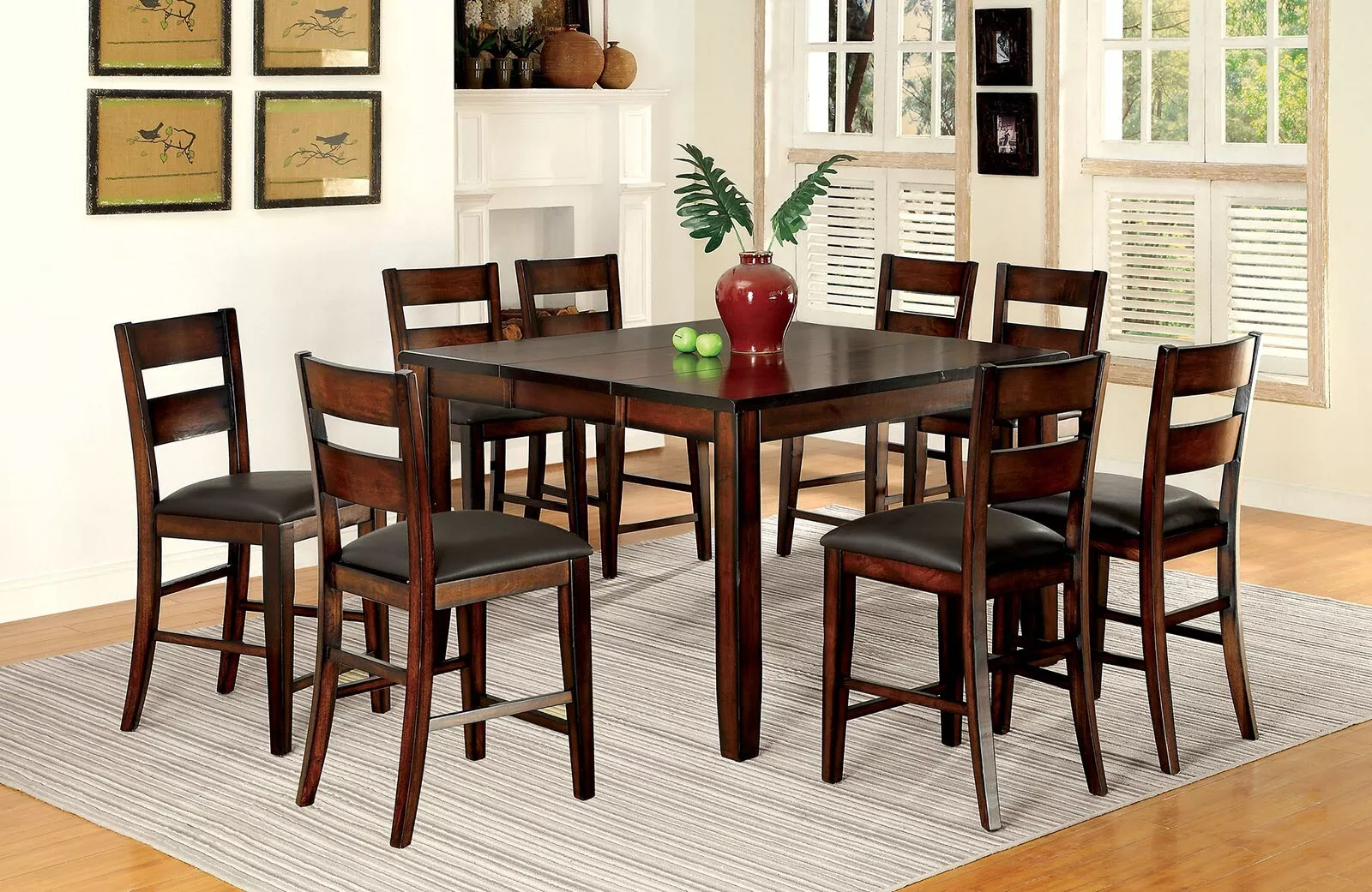 Modern Dark Cherry 9pc Counter Height Dining Set Table w Leaf 8x High Chairs Bold Sturdy ...