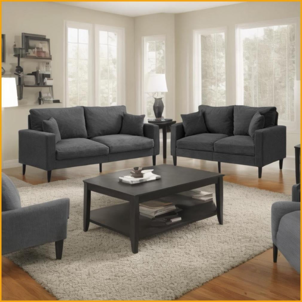 2-Piece Modern Corduroy Sofa Set – 3-Seat + 2-Seat for Small Spaces ...