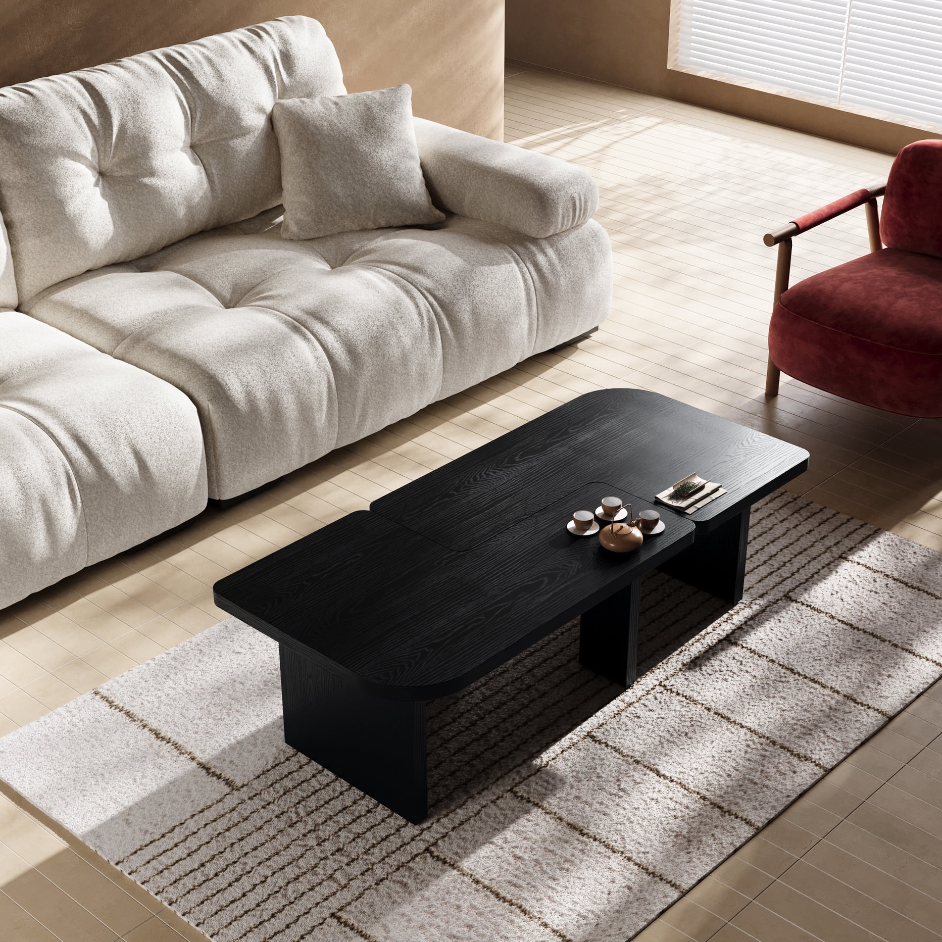 Modern Dark Oak Rectangular Coffee Table, 54". Thick High-strength ...