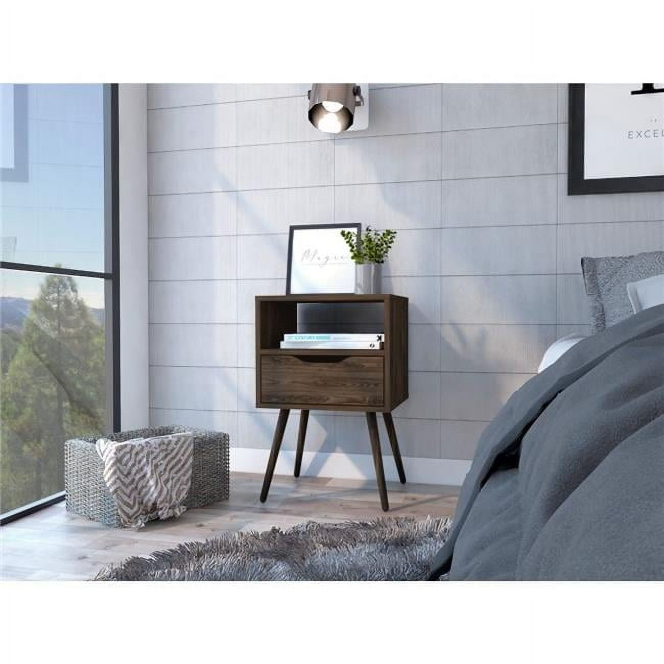 Modern Dark Walnut Bedroom Nightstand, Dark Walnut - Walmart.com