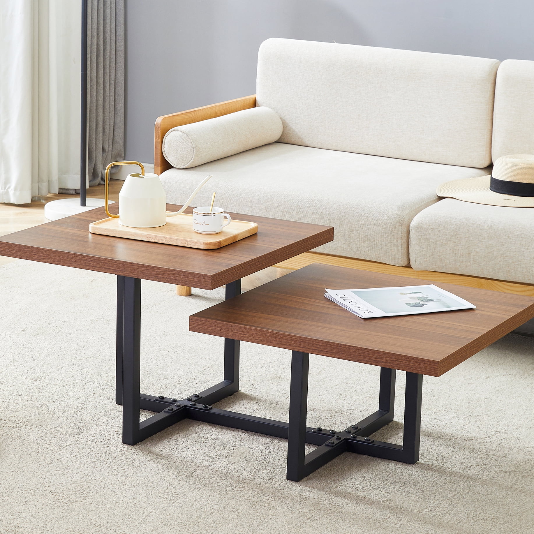 Modern Dark Walnut Coffee Table With Space And A Frame Minimalist In ...