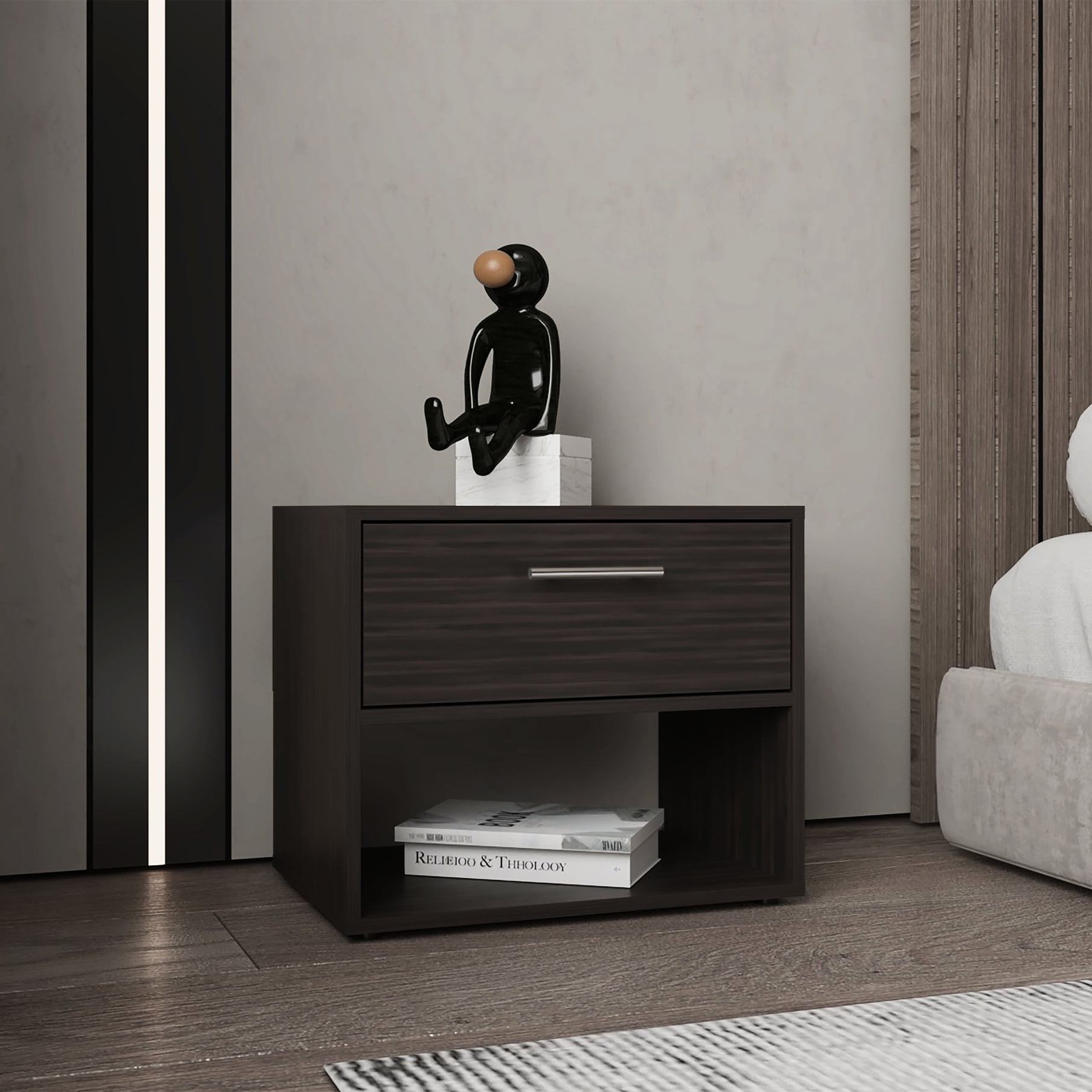 Modern Dark Walnut Nightstand With Functional Storage Compartments And ...