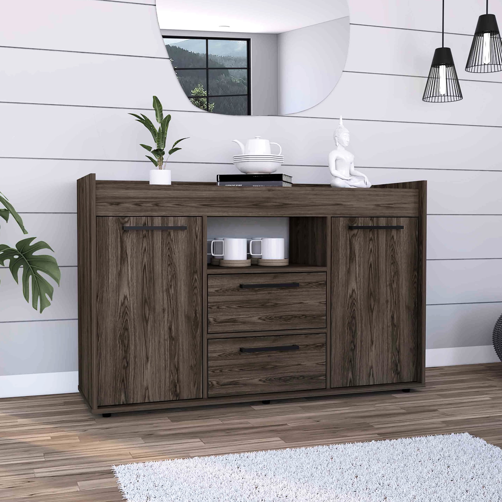 Modern Dark Walnut Sideboard With Two Drawers And Double Door Cutlery ...