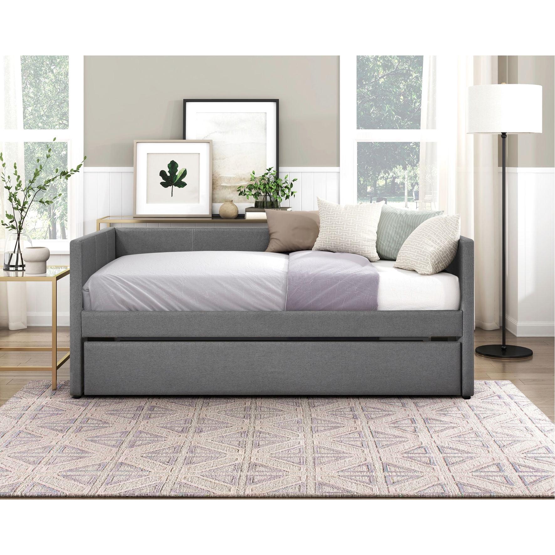 Modern Daybed with Trundle and Textured Polyester Upholstery - Great ...