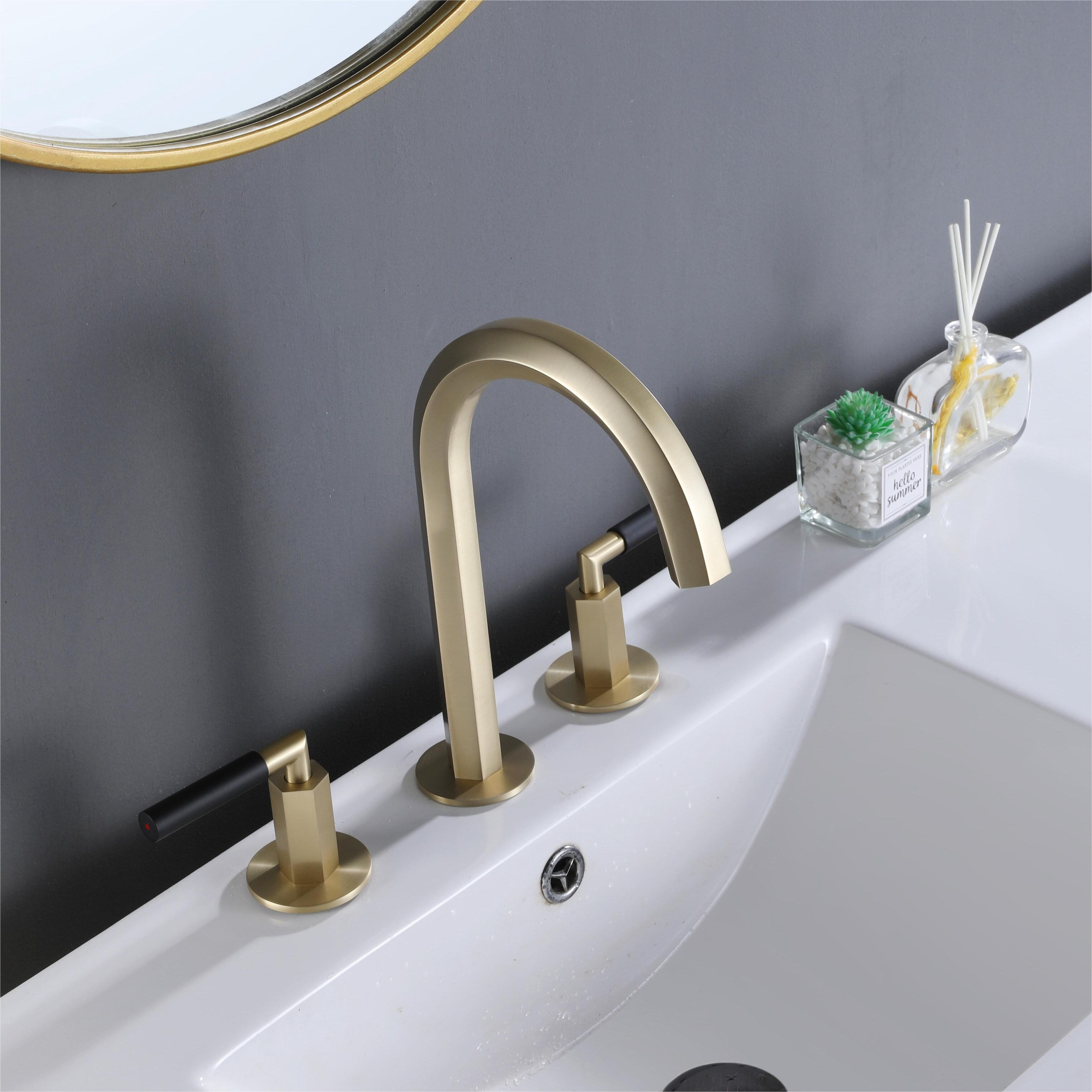 Modern Deck Mounted 2 Long Handle Bathroom Faucet Widespread in Black ...