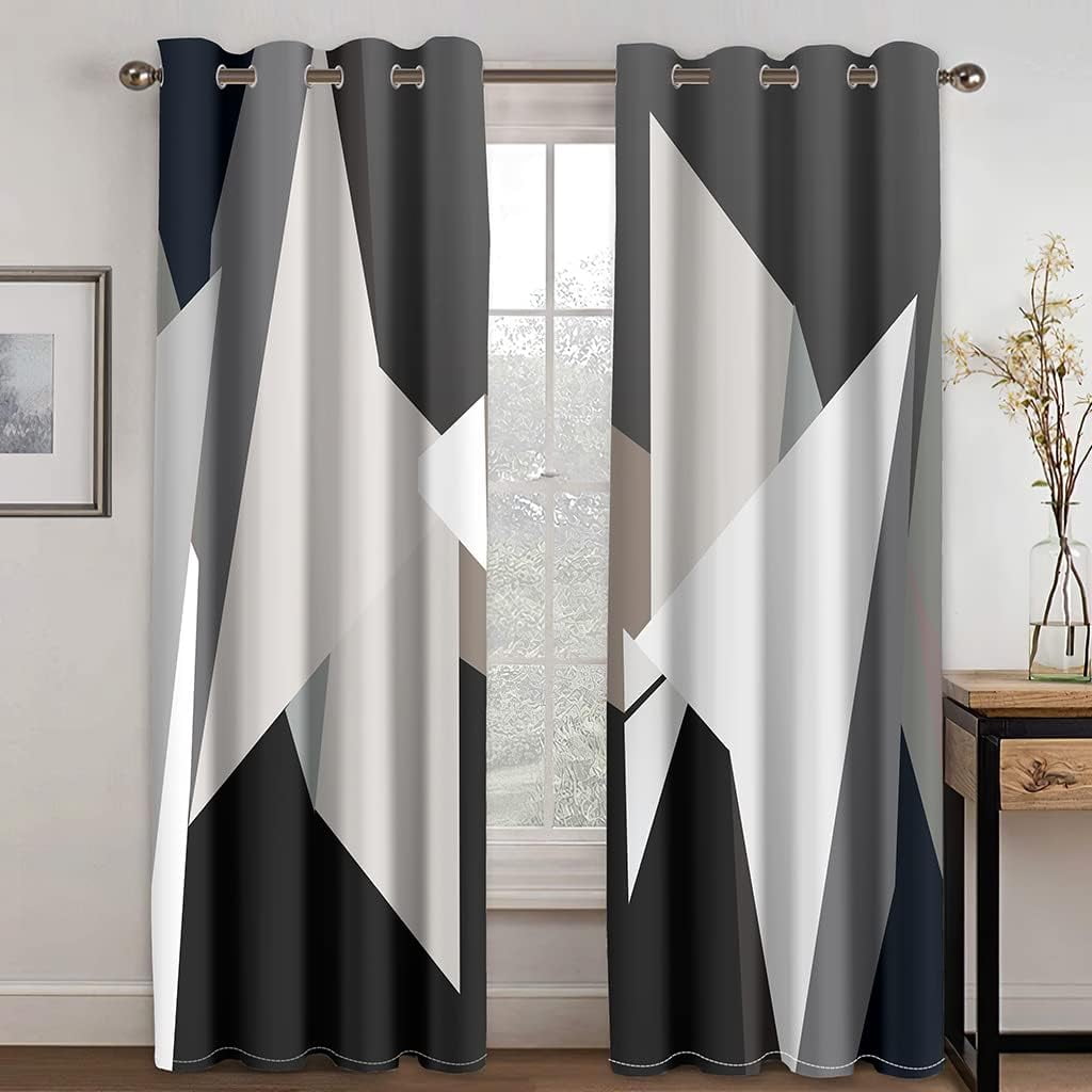 Modern Decor Simple Print Drapes, 2 Panels Black White Geometric ...