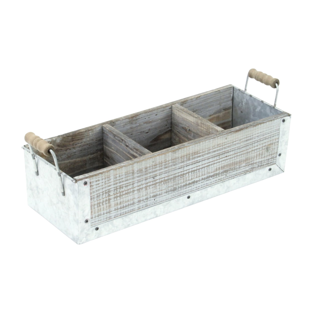 Modern Decorative Gray Wash Wood And Metal 3 Slot Organizer With Side ...