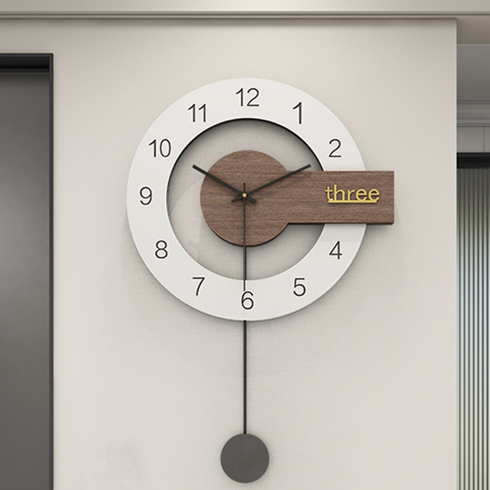 Modern Decorative Pendulum Wall Clock, Silent Round Minimalist Retro ...
