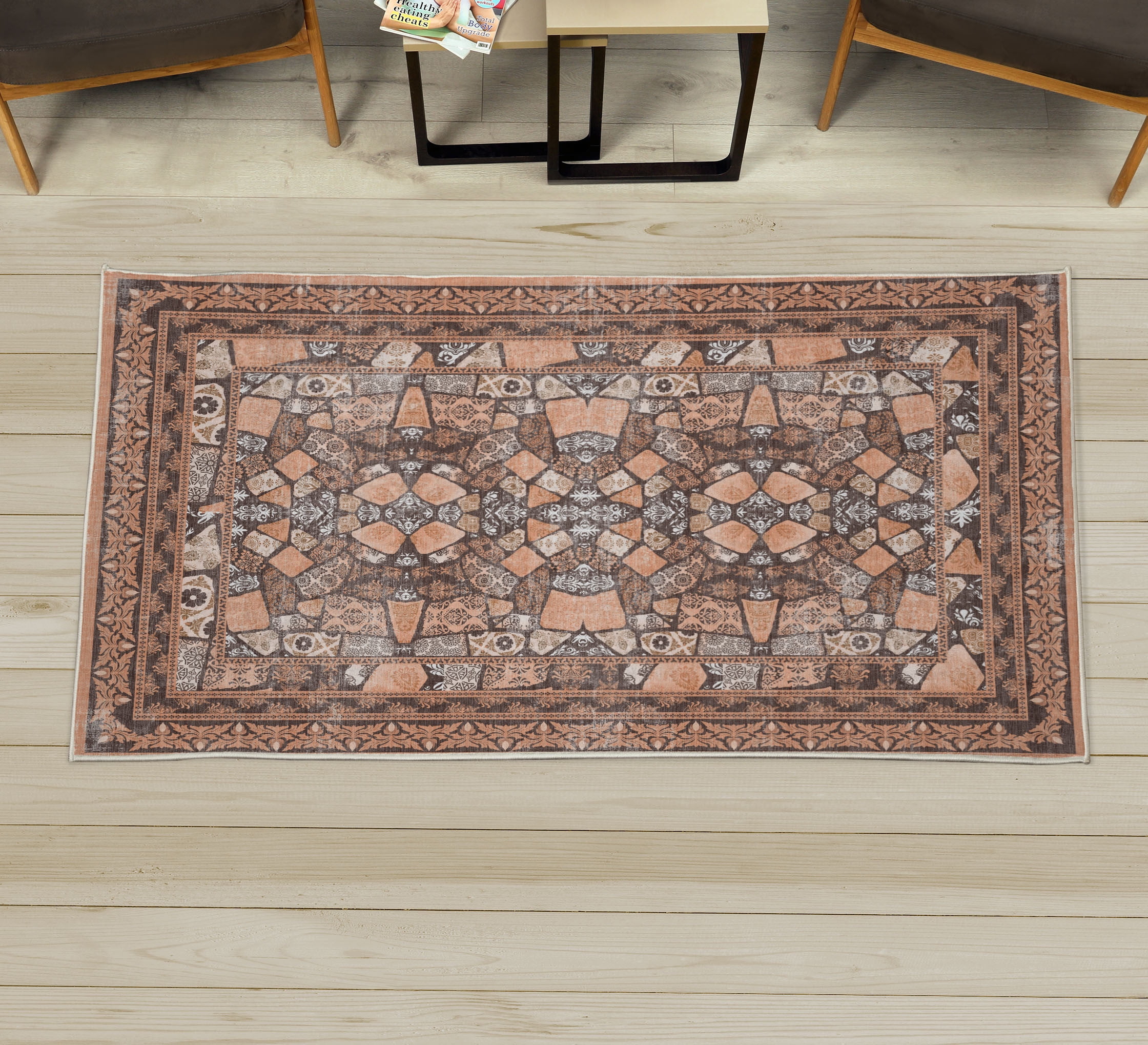 Modern Decorative Rug, Bohemian Pattern of Vintage Floral and Pebble ...