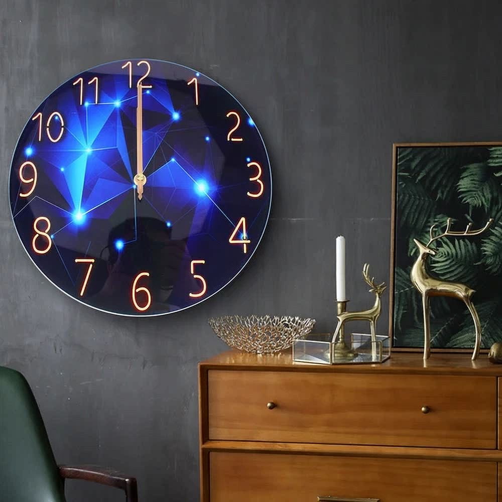 Modern Decorative Silent Wall Clock Diamond Large Wall Clock Blue Round ...