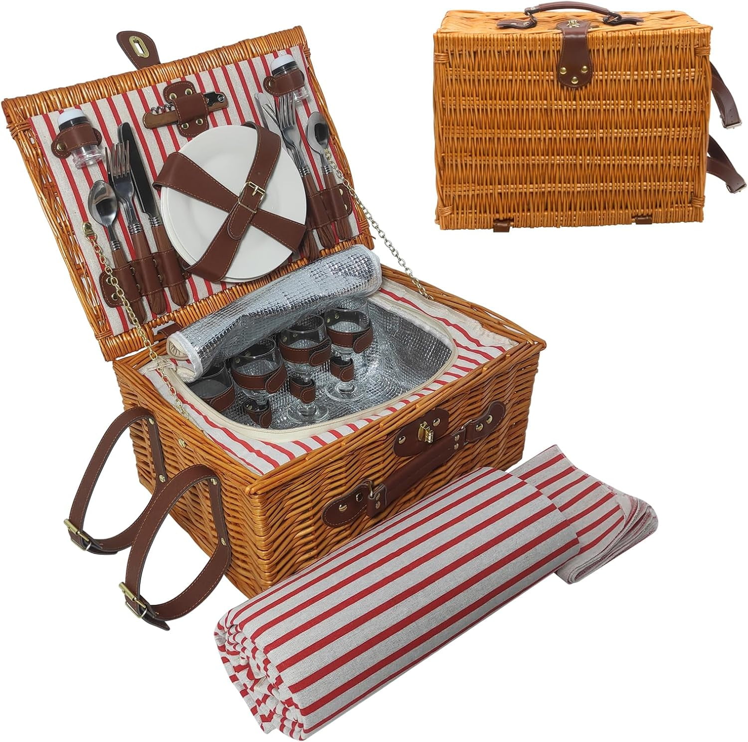 Modern-Depo Willow Picnic Basket for 4, Picnic Basket Sets with ...