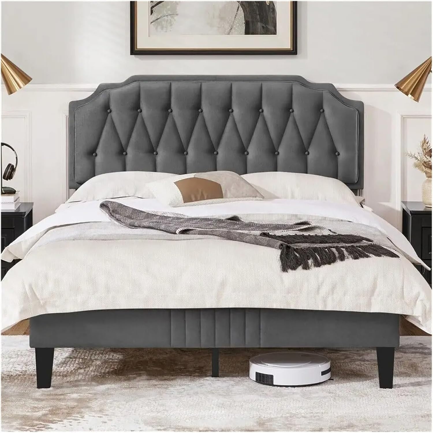 Modern Design Bedroom Cushioned Platform Bed, high-end Luxury Single ...