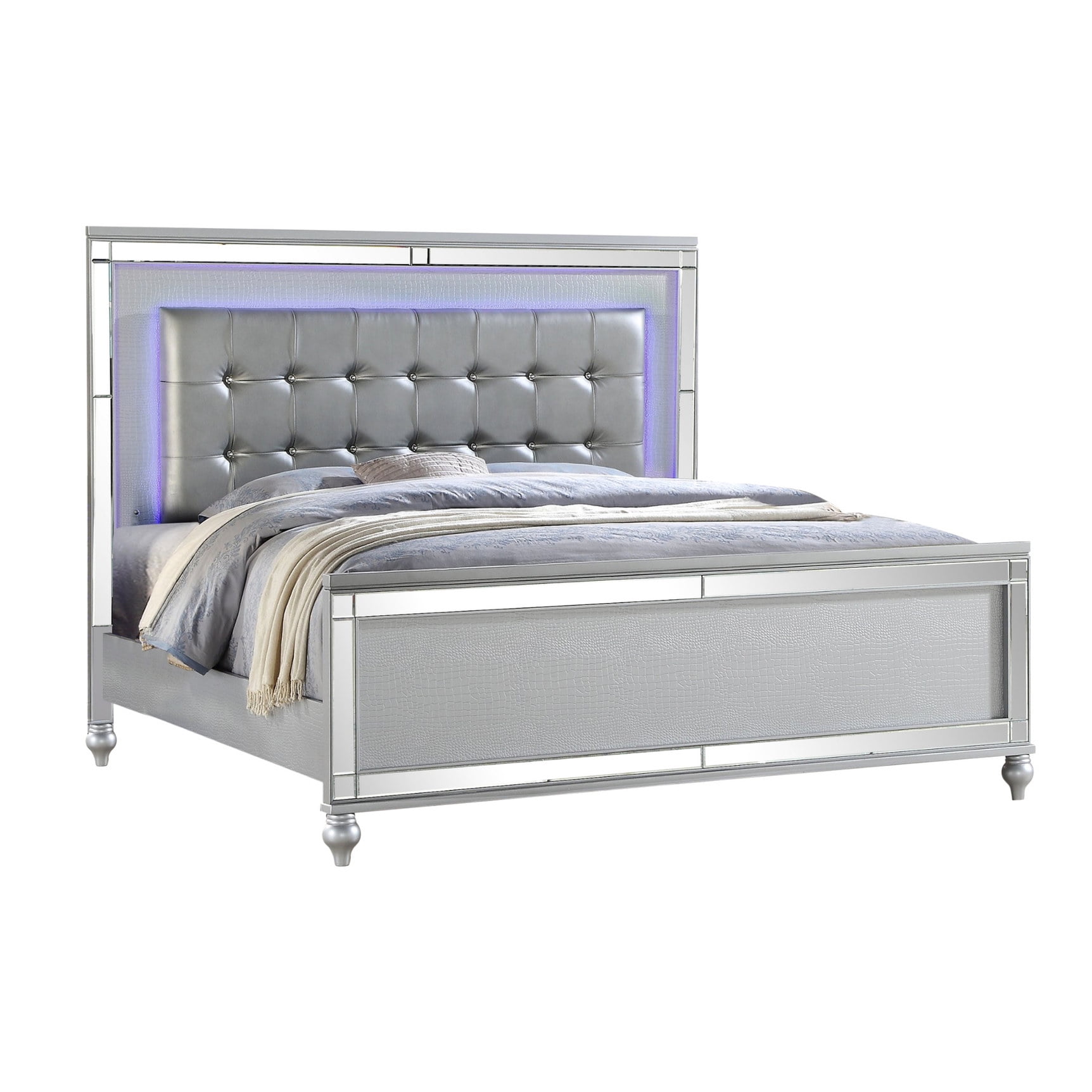Modern Design & Integrated LED - Queen Size Silver Wood Bed to Beautify ...