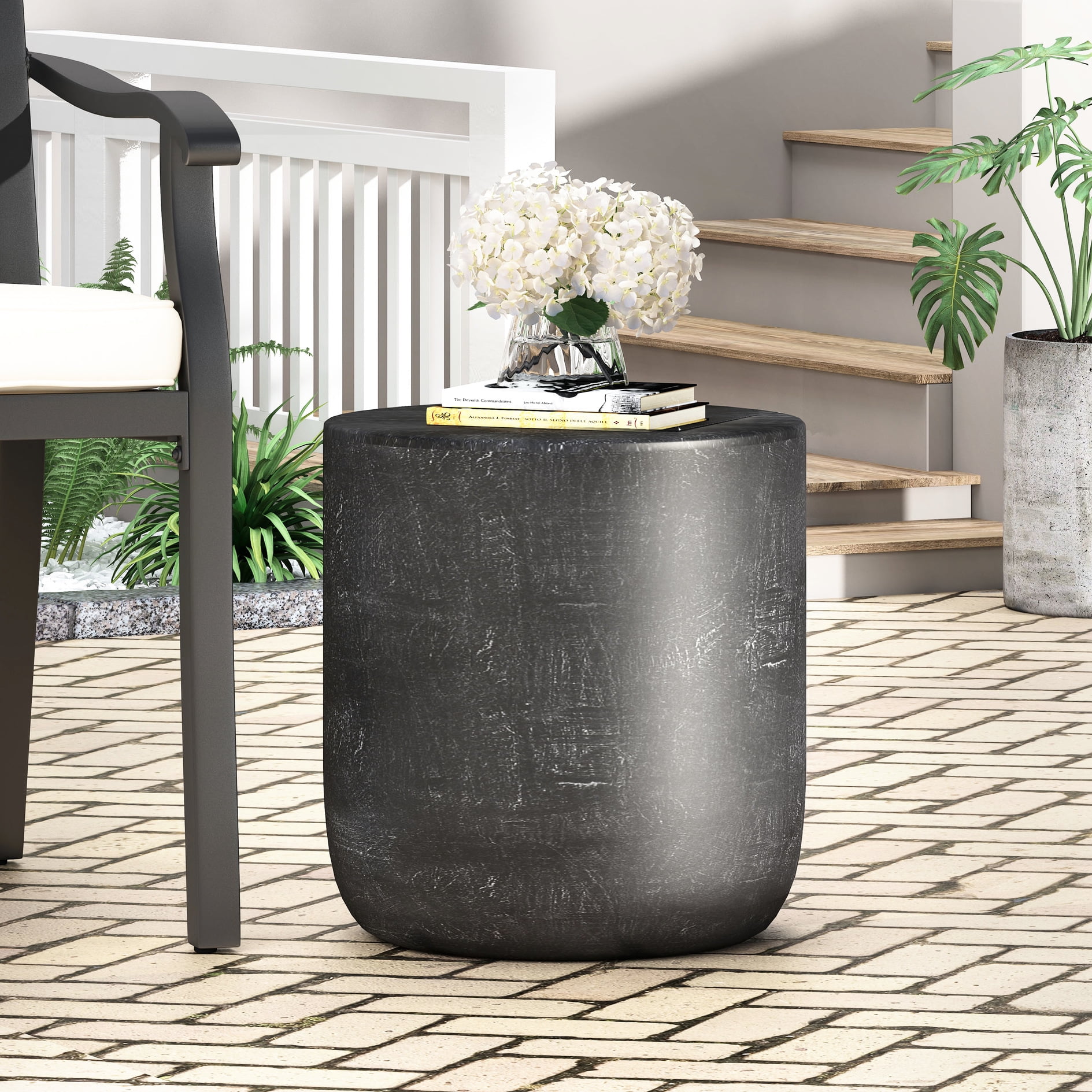 Modern Design Lightweight Concrete Table, Matte Black, 15.6"x15.6"x15 ...