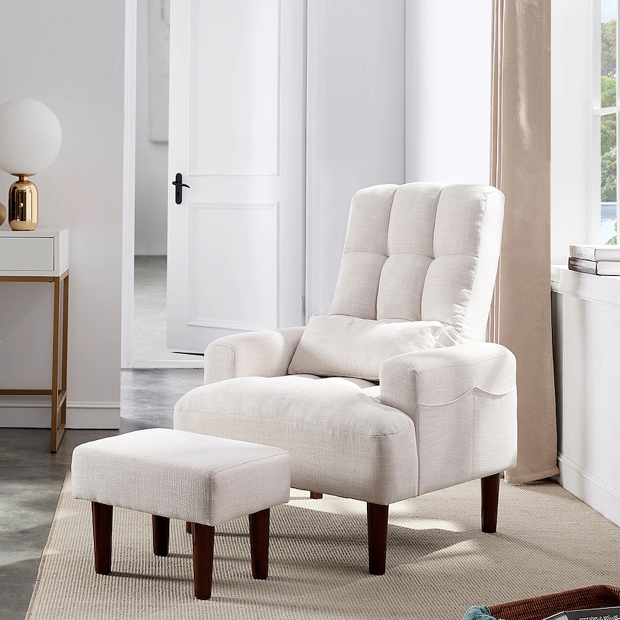 Modern Design Living Room Cream White Recliner Soft Cozy Sofa Chair ...