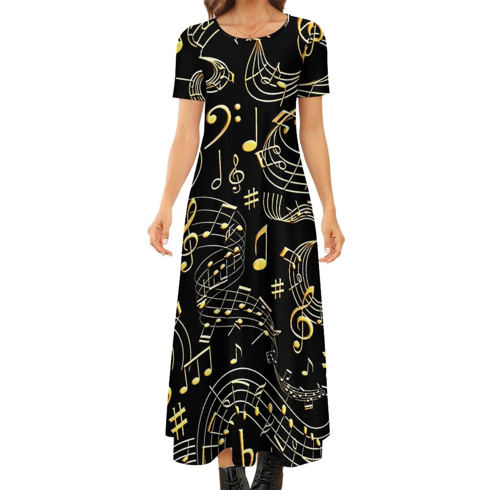 Modern Design Music Note Dress Street Wear Boho Beach Long Dresses ...