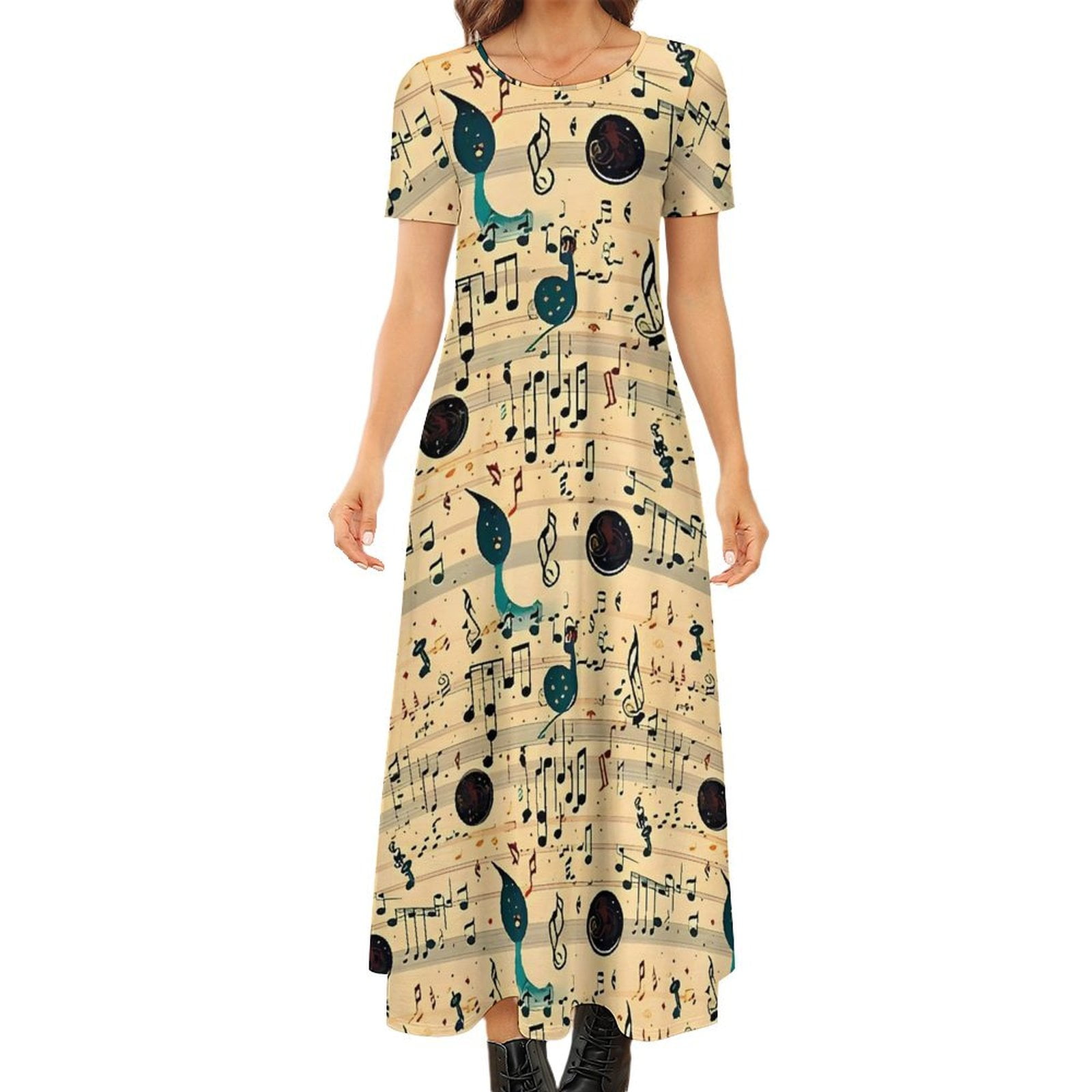 Modern Design Music Note Dress Street Wear Boho Beach Long Dresses ...