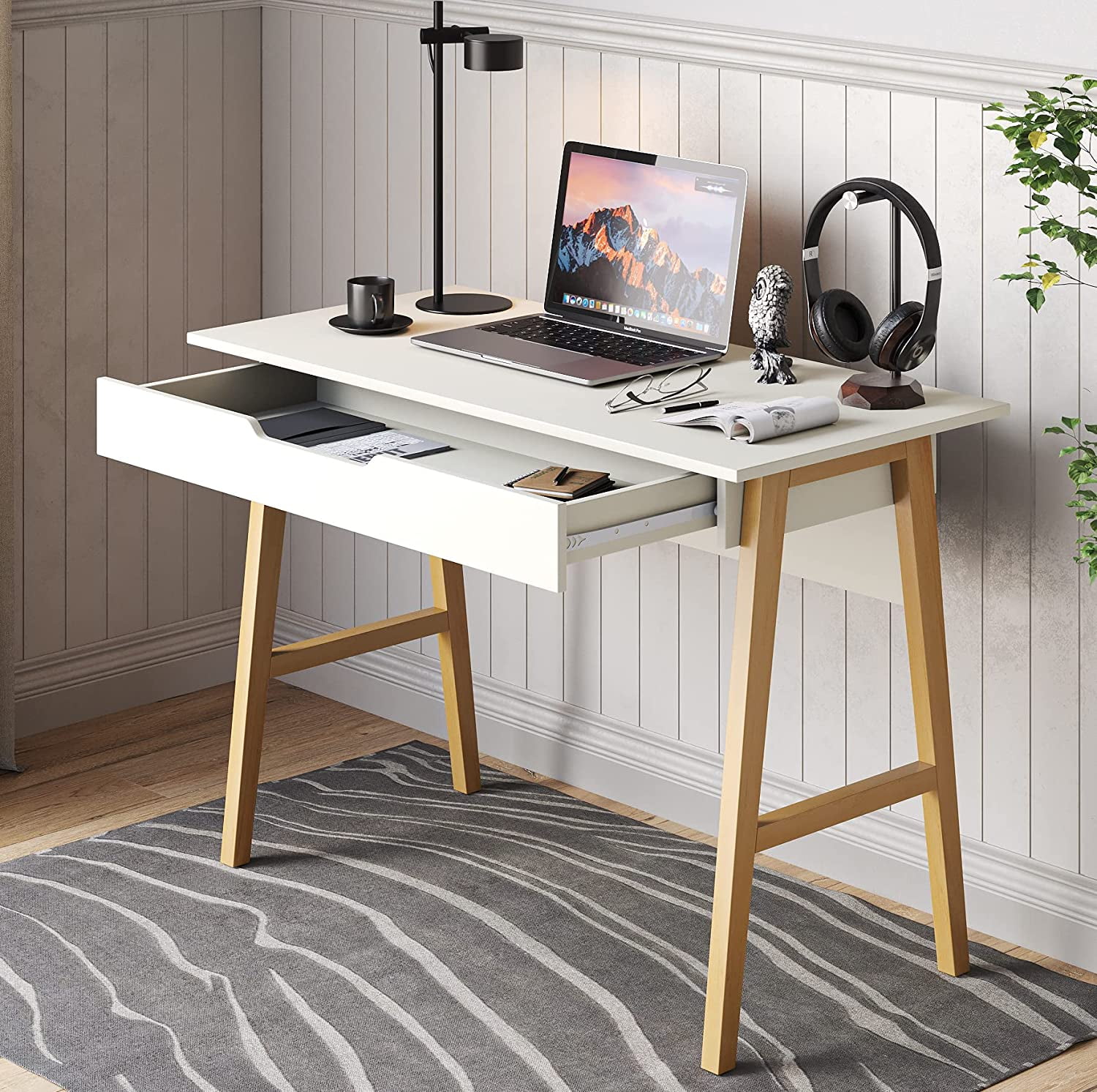 Modern Design Parma Small Desk for Bedroom, Small White Desk, 40 Inch ...