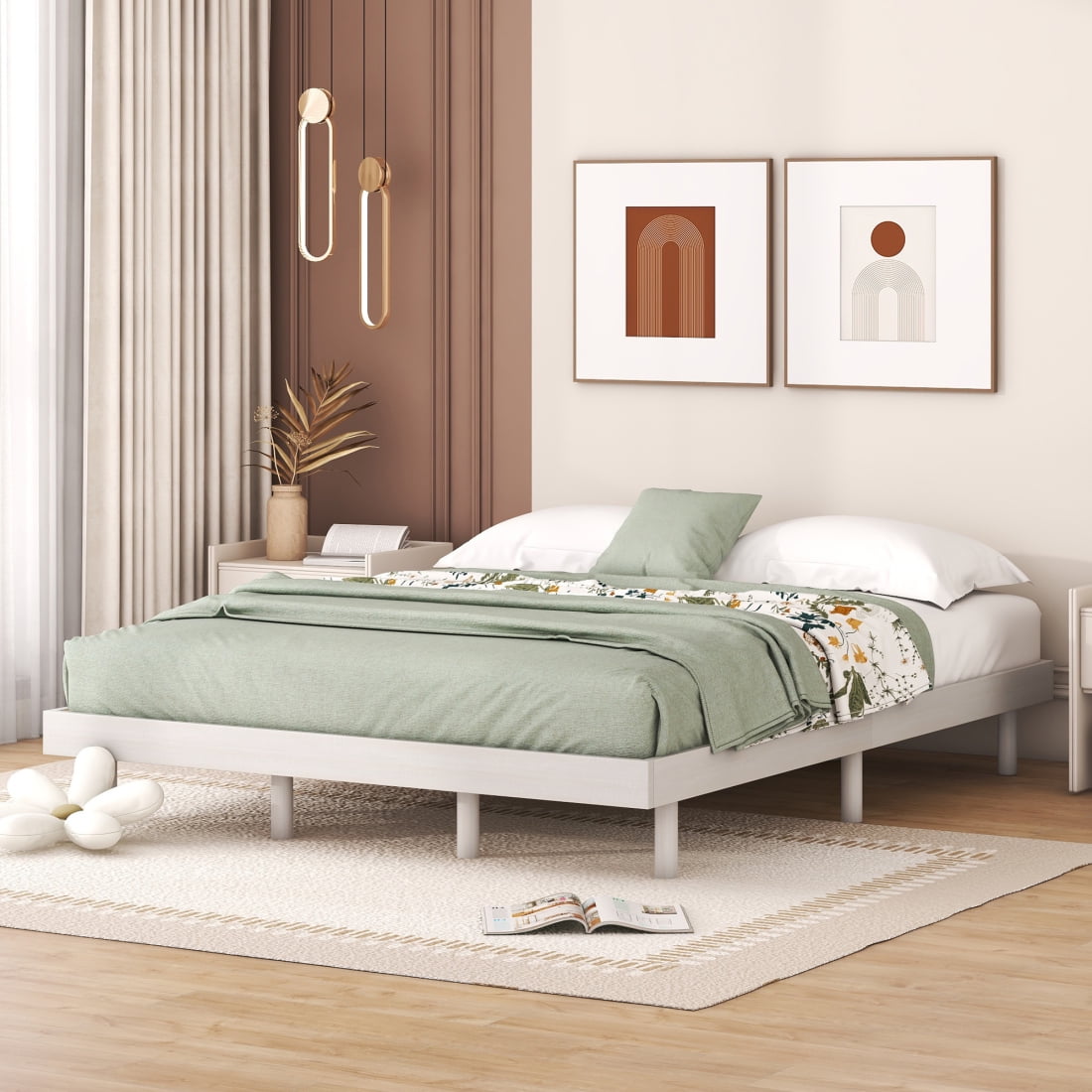 Modern Design Queen Size Floating Platform Bed Frame With Wooden Slats ...