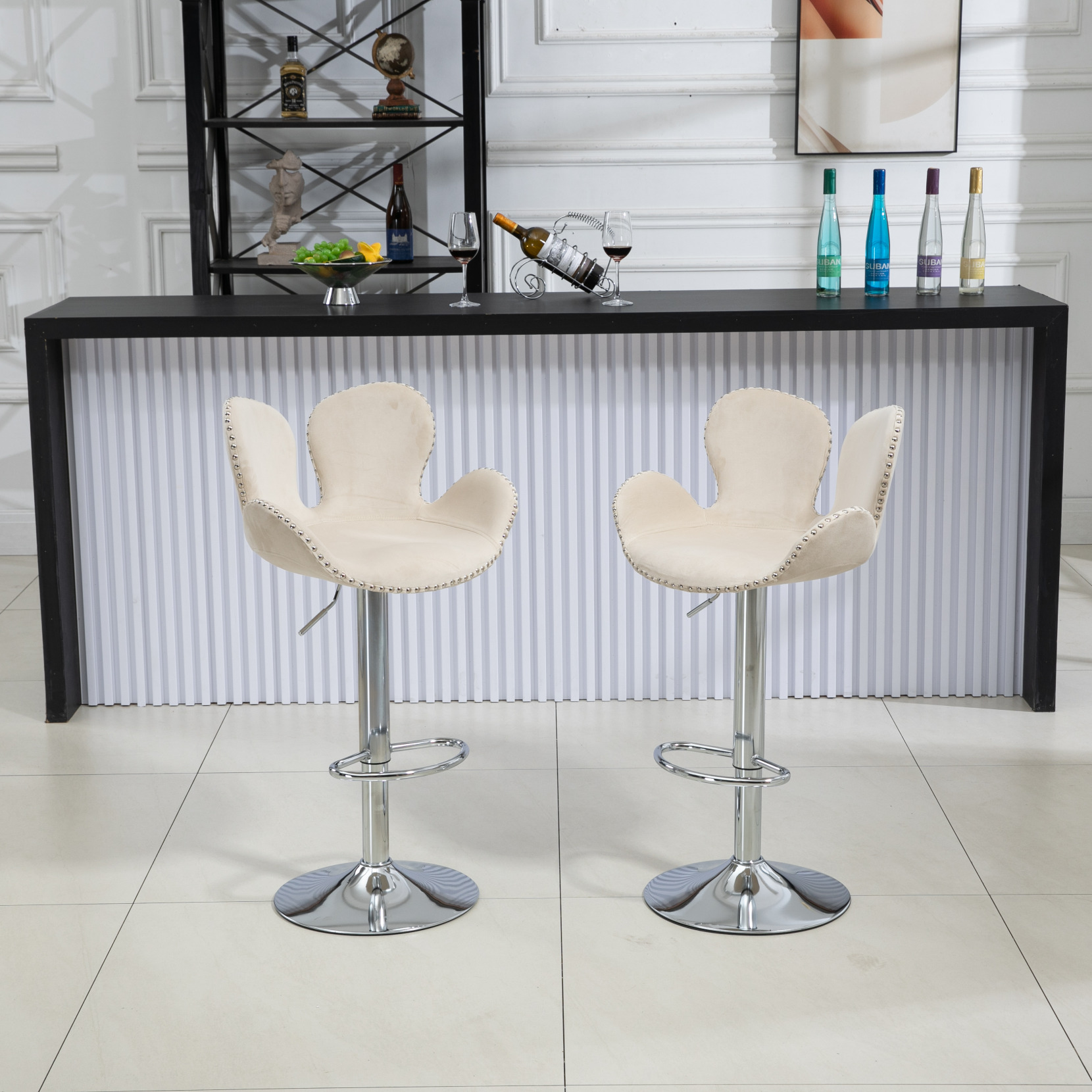 Modern Design Swivel Bar Stools Set of 2 Adjustable Counter Height ...
