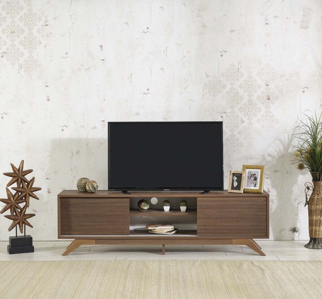 Modern Design TV Stand with 2 Sliding Door Cabinet and 2 Shelves ...