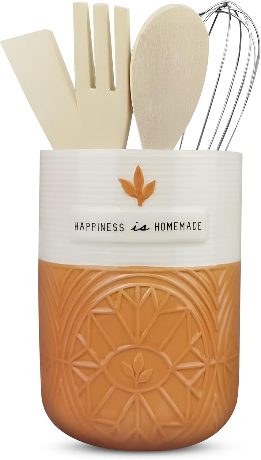 Modern Design Tool Holder with Wood Kitchen Tools, Ceramic Utensil ...