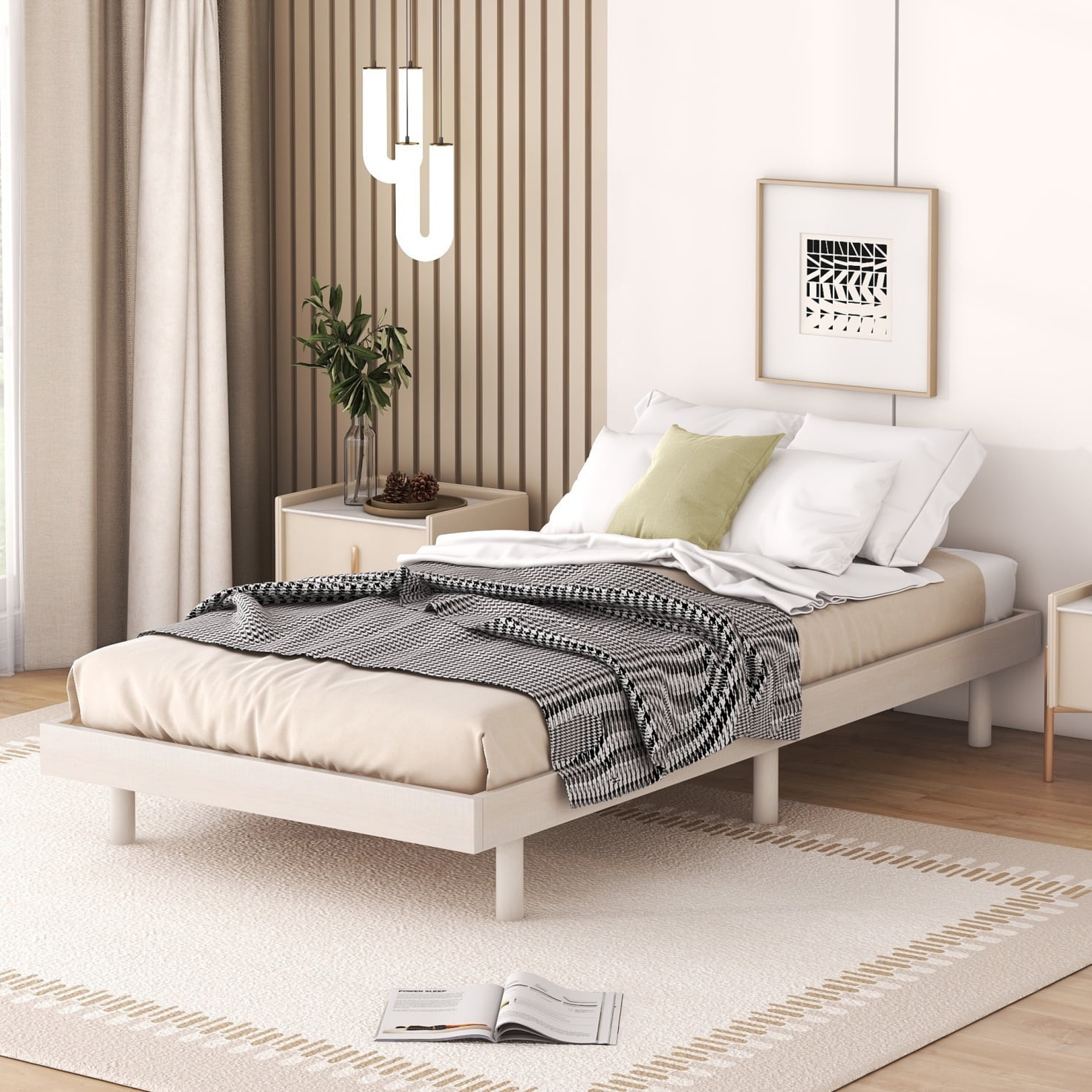 Modern Design Twin Size Floating Platform Bed Frame With Wooden Slats ...