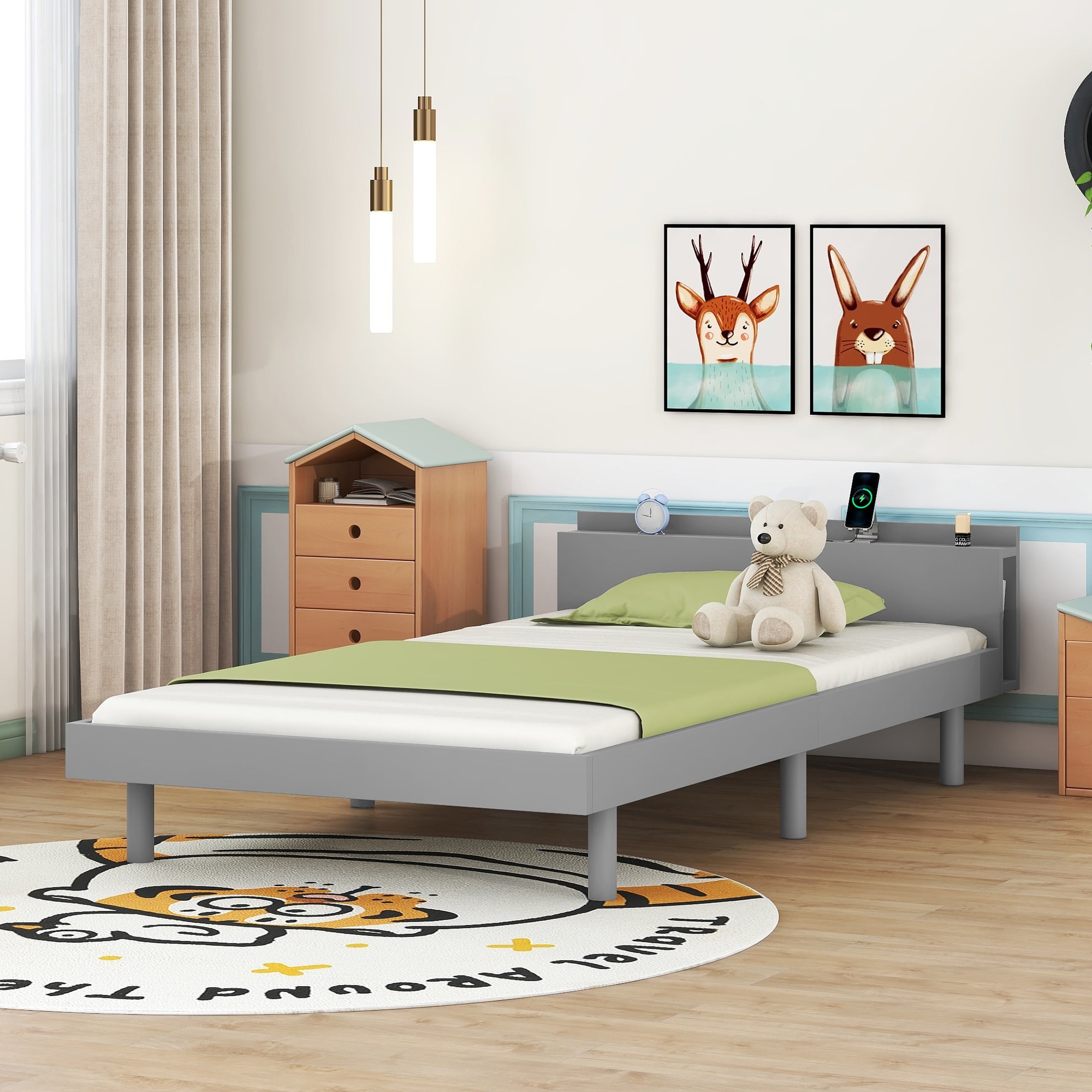 Modern Design Twin Size Platform Bed Frame With Built-in USB Port ...