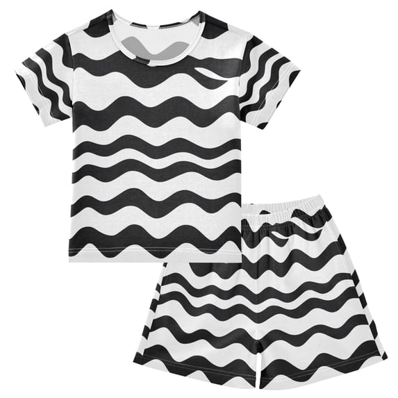 Modern Design Wavy Summer Pajama Set Soft Cotton Short Sleeve Sleepwear ...