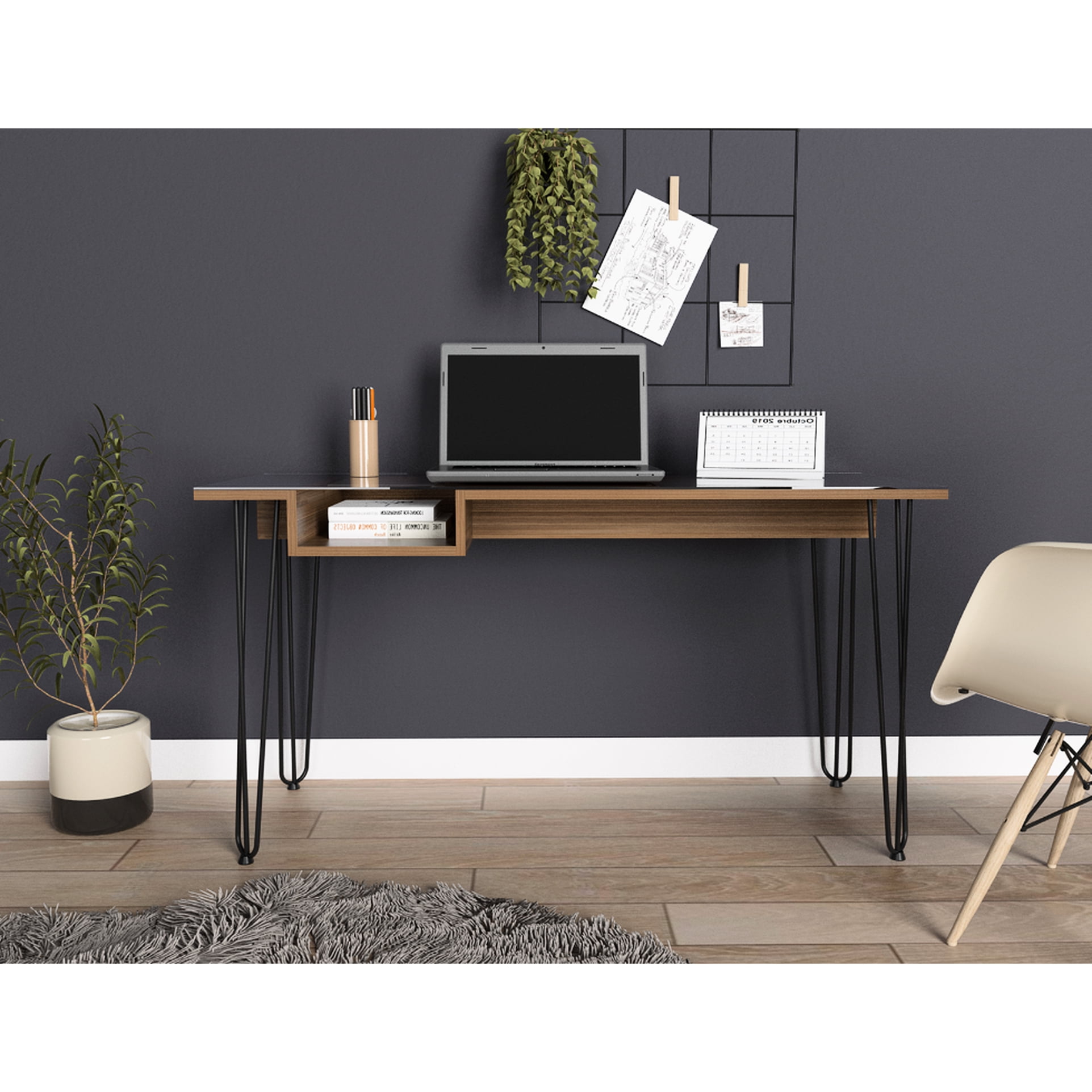 Modern Desk With One Shelf, Metal Legs And Style - Rectangular Legs ...