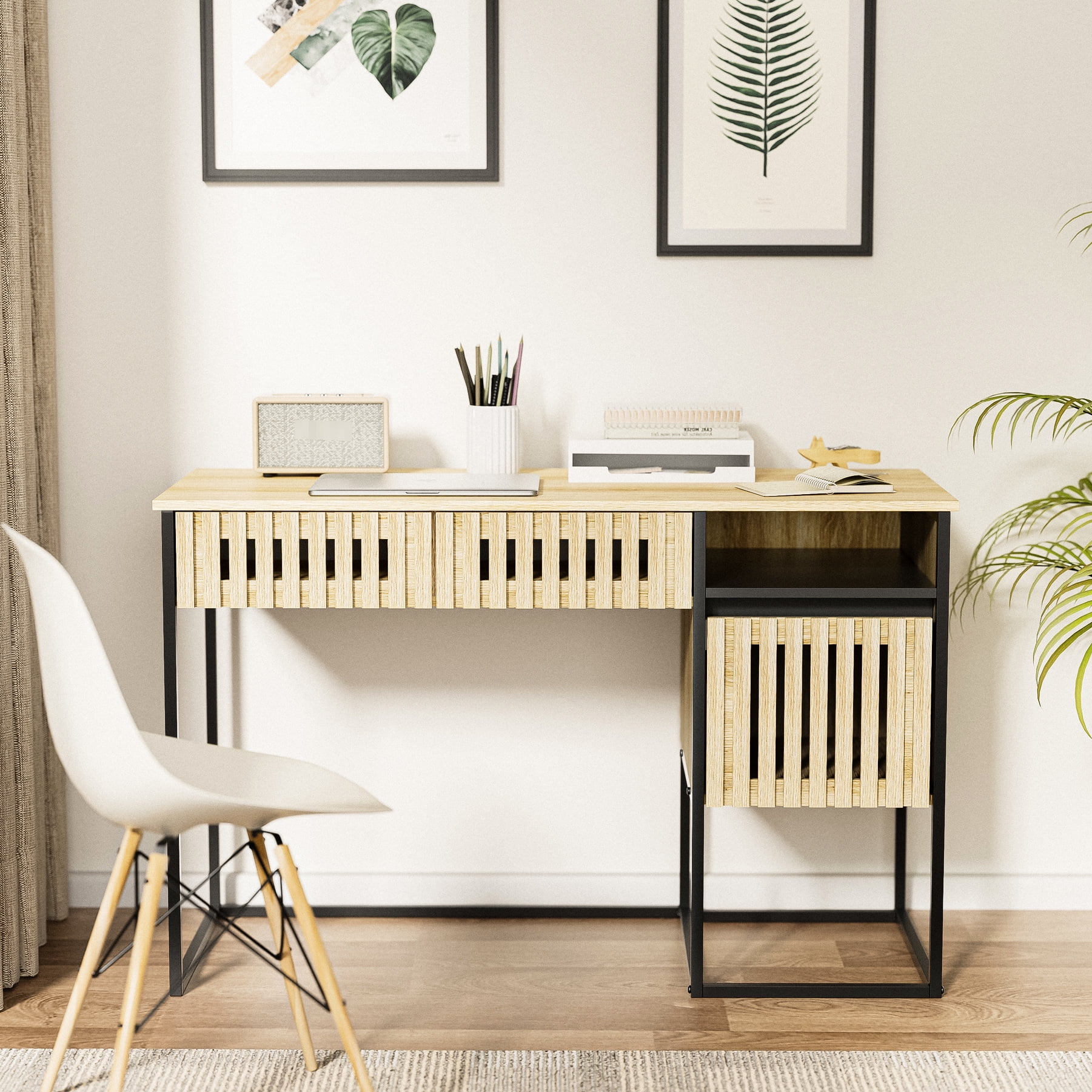 Modern Desk With Storage Units, Materials, Ideal For Home Office Setup ...