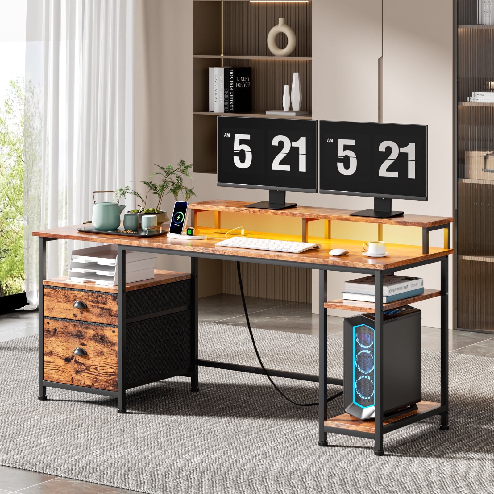 Modern Desk with Charging Station & Drawers for Small Spaces - Walmart.com