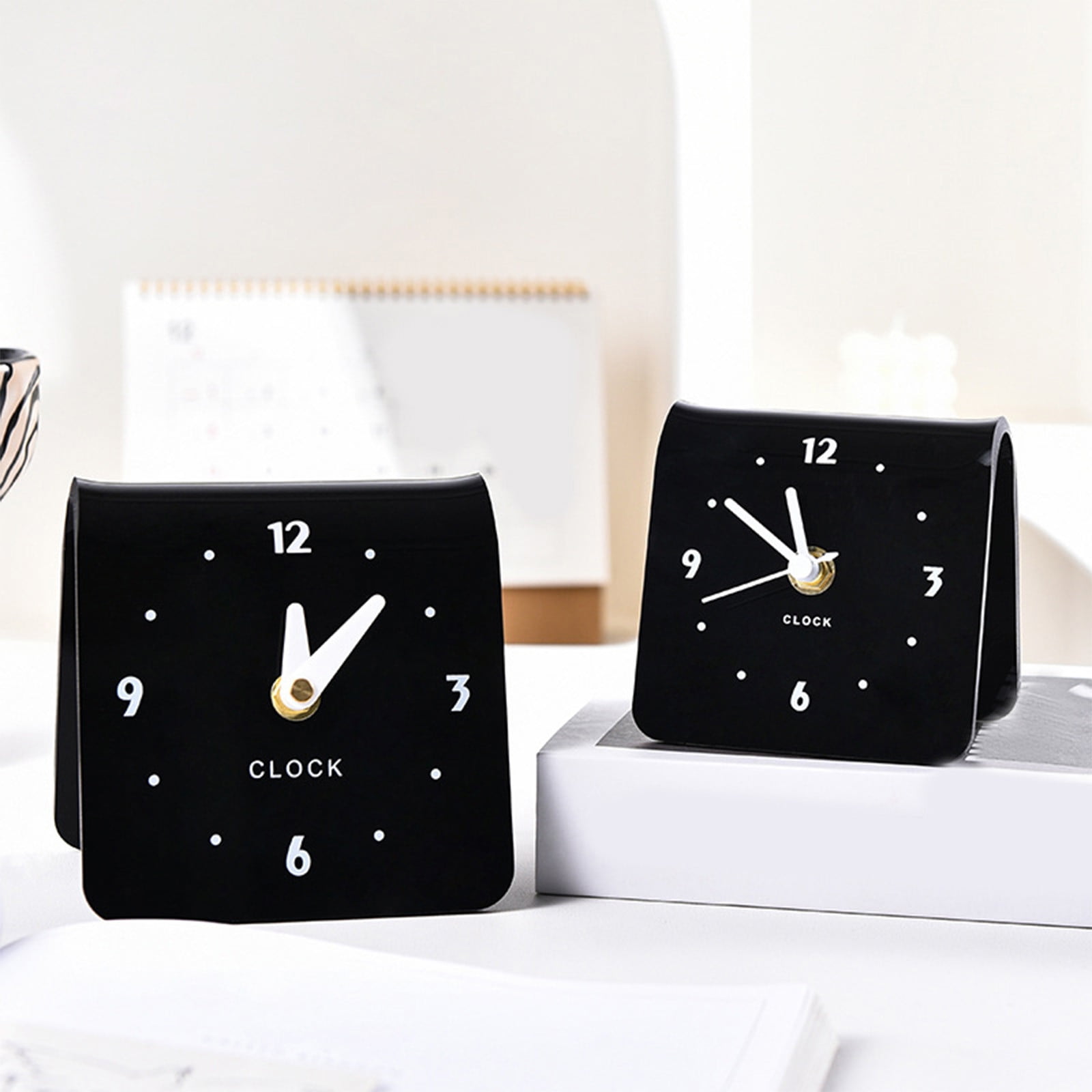 Modern Desktop Clock | Black Plastic Tabletop Timepiece | Easy Read ...