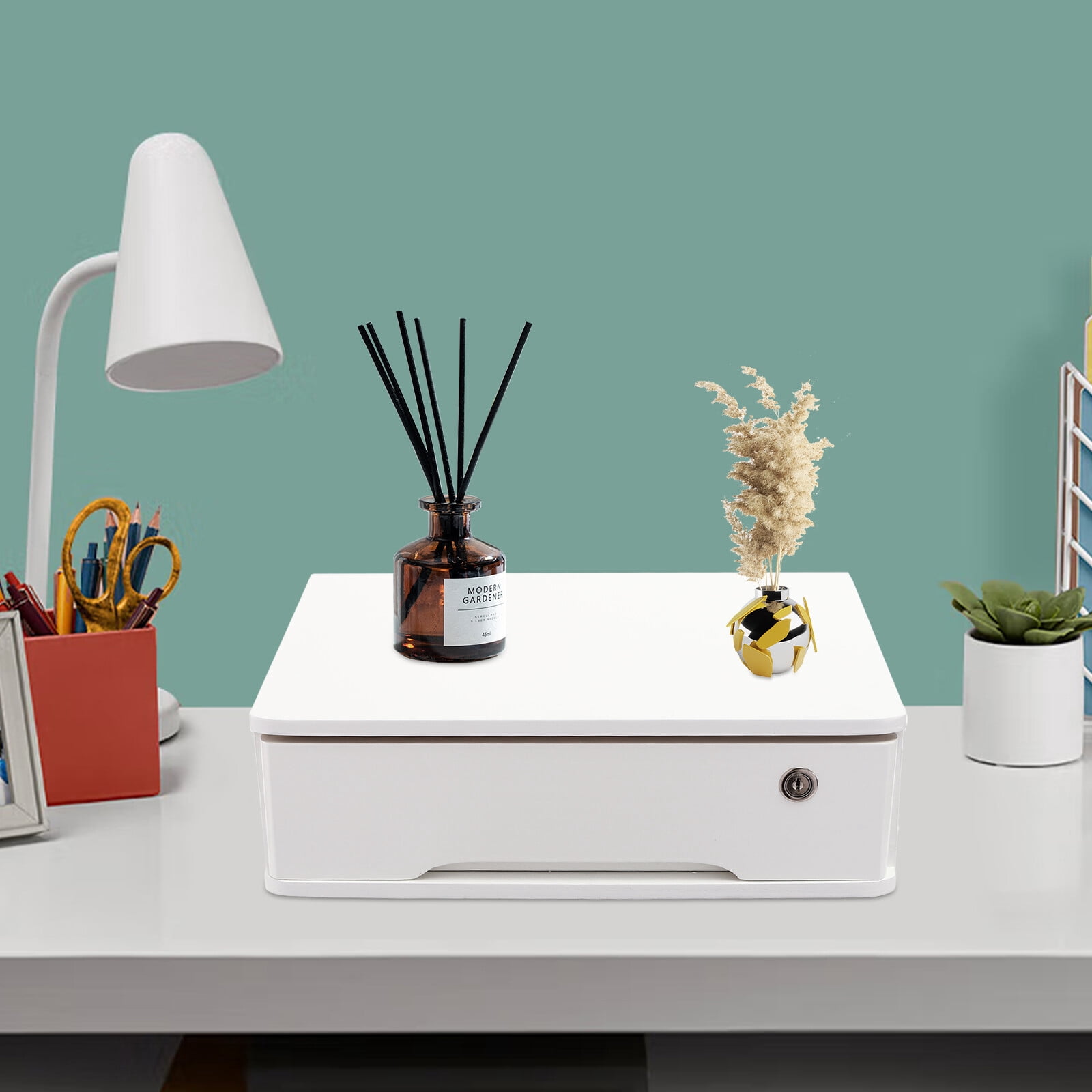Modern Desktop Storage Box w/ Lockable Drawer Office Supplies Drawer ...