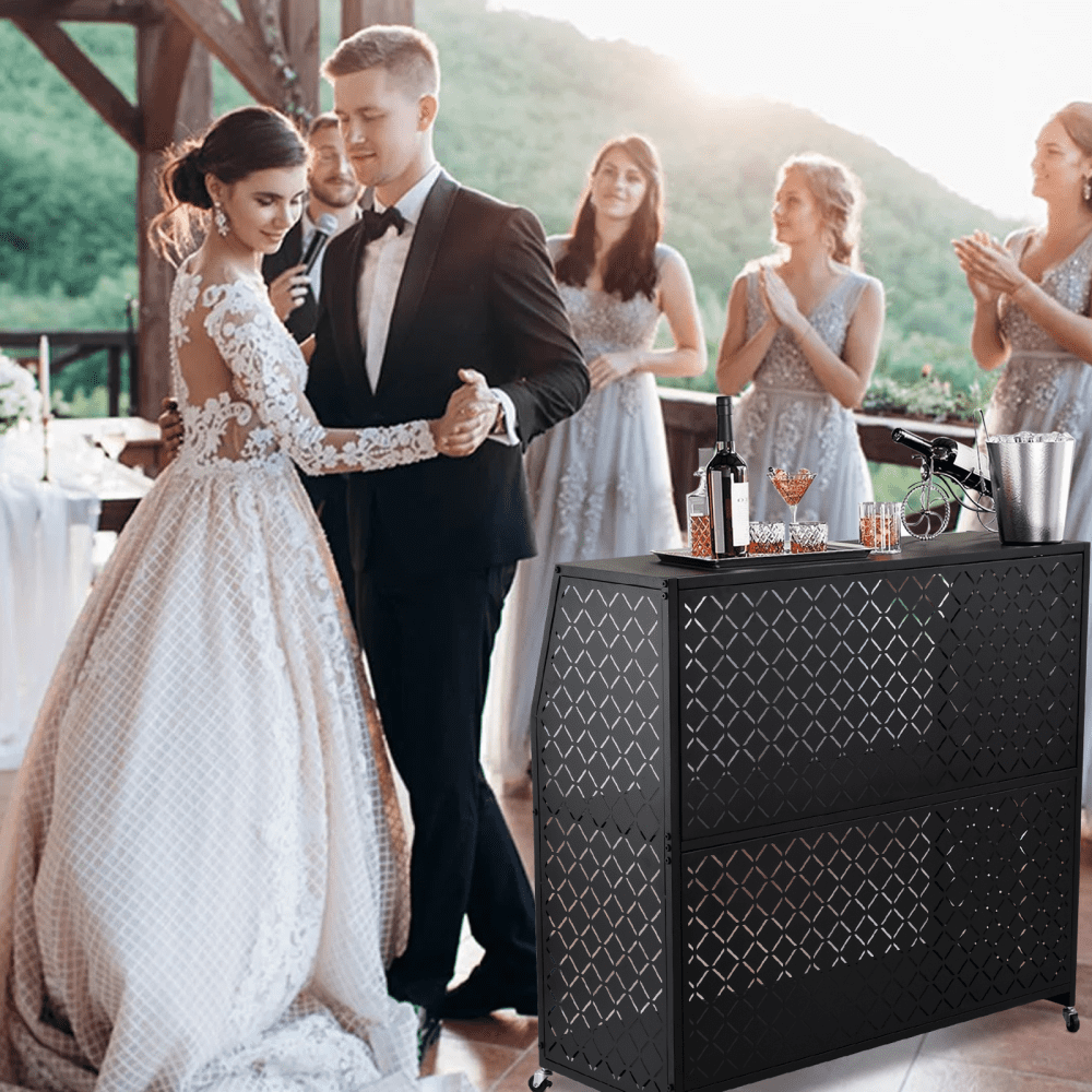 Modern Diamond Pattern Bartender Cart - 3-Shelf Portable Bar Cabinet w ...