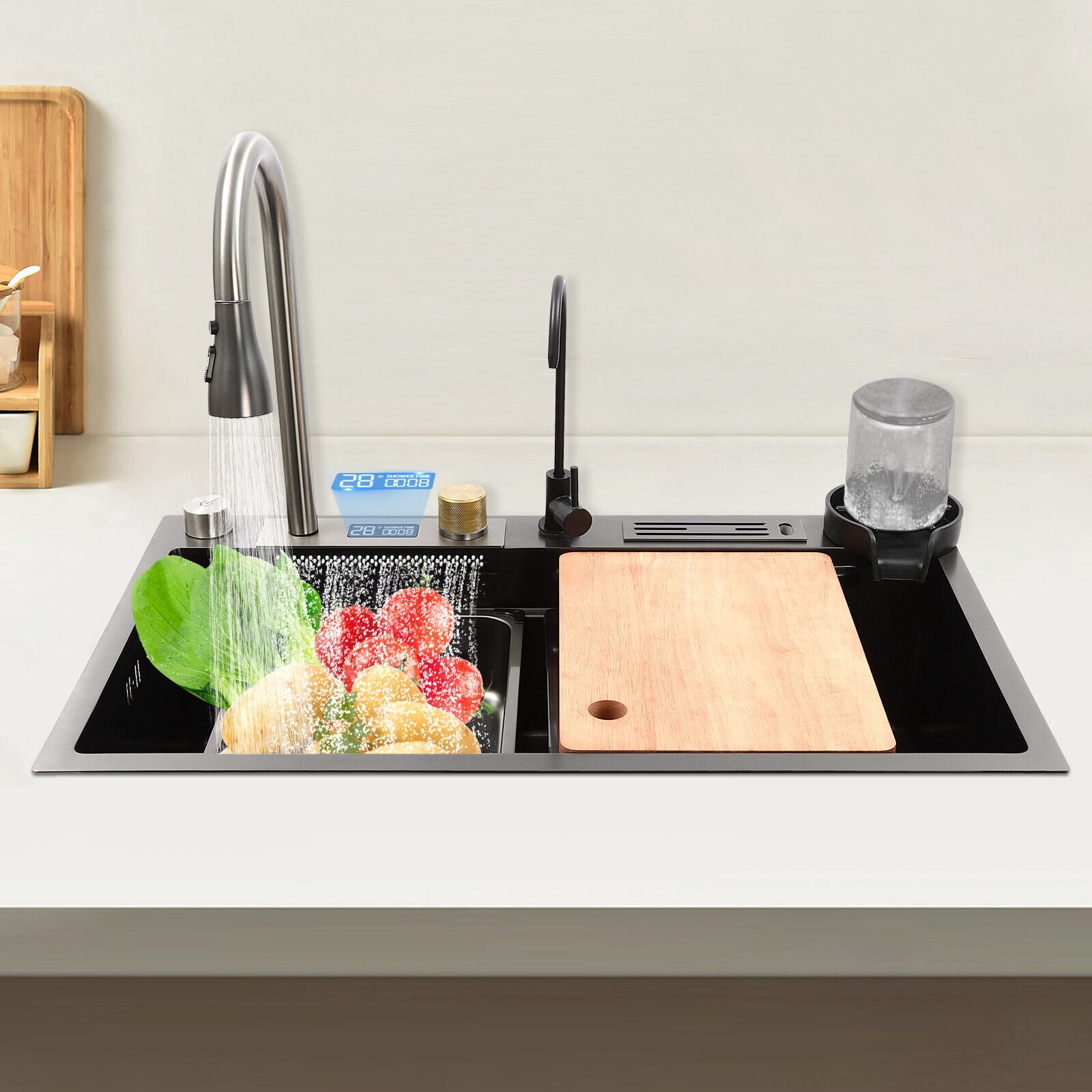 Modern Digital Display Waterfall Sink Stainless Steel Single Bowl ...
