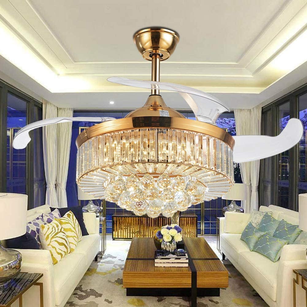 Modern Dimmable Fandelier Crystal Ceiling Fan with Lights and Remote ...