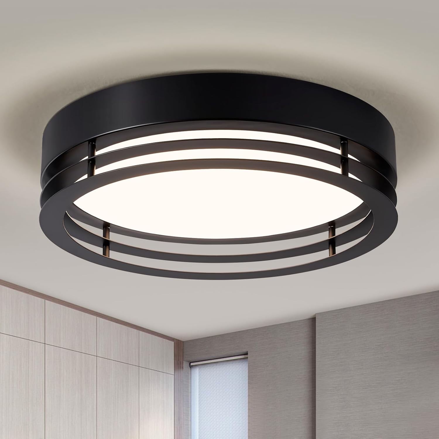 Modern Dimmable LED Ceiling Light, Black Flush Mount Fixture with ...