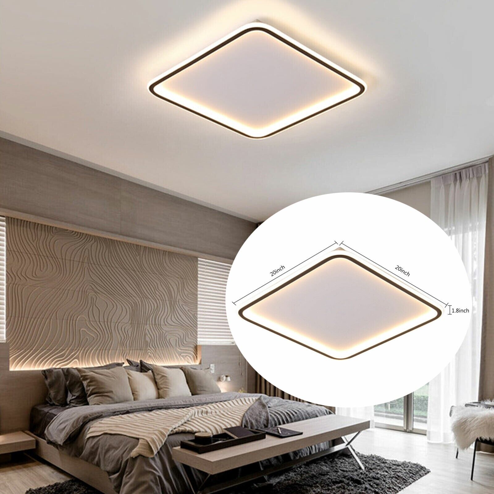 Modern Dimmable LED Ceiling Light Fixture Bedroom Chandelier Flush ...