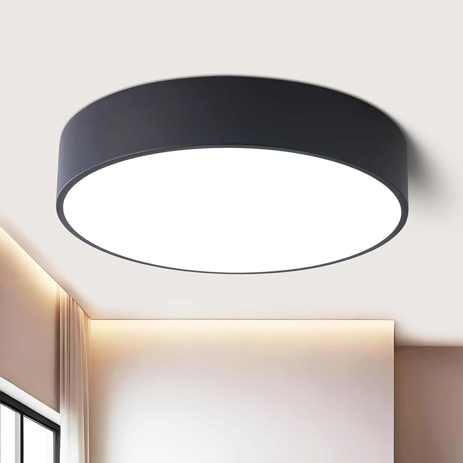 Modern Dimmable Round Black LED Large Flush Mount Ceiling Light Fixture ...