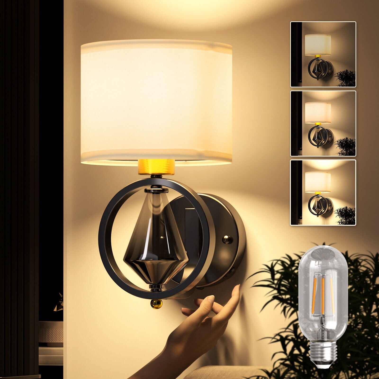 Modern Dimmable Wall Sconce Touch Control Wall Lamp LED Wall Light Gray ...