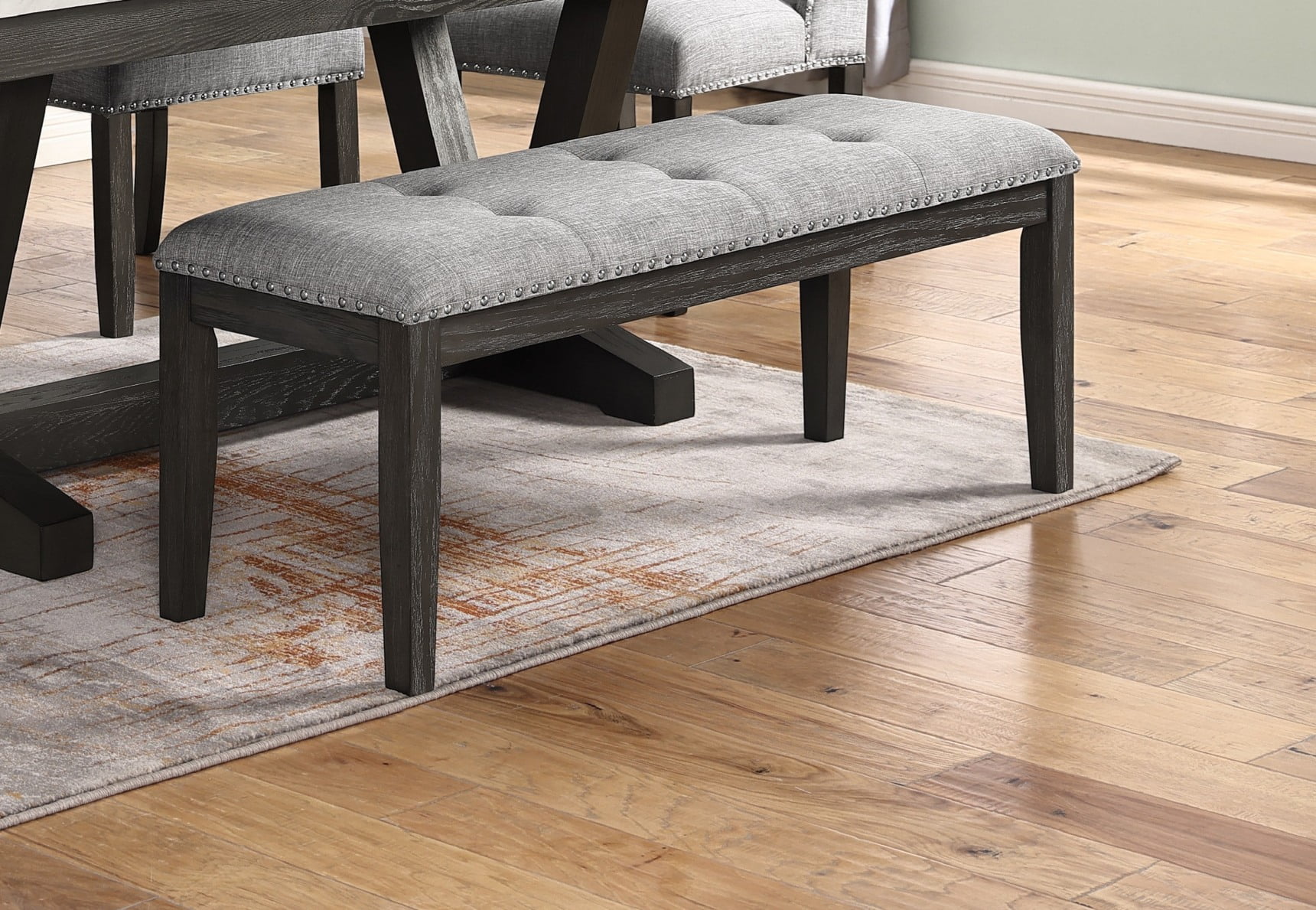 Modern Dining Bench, Upholstered Ottoman with Black Finish Legs, Button ...
