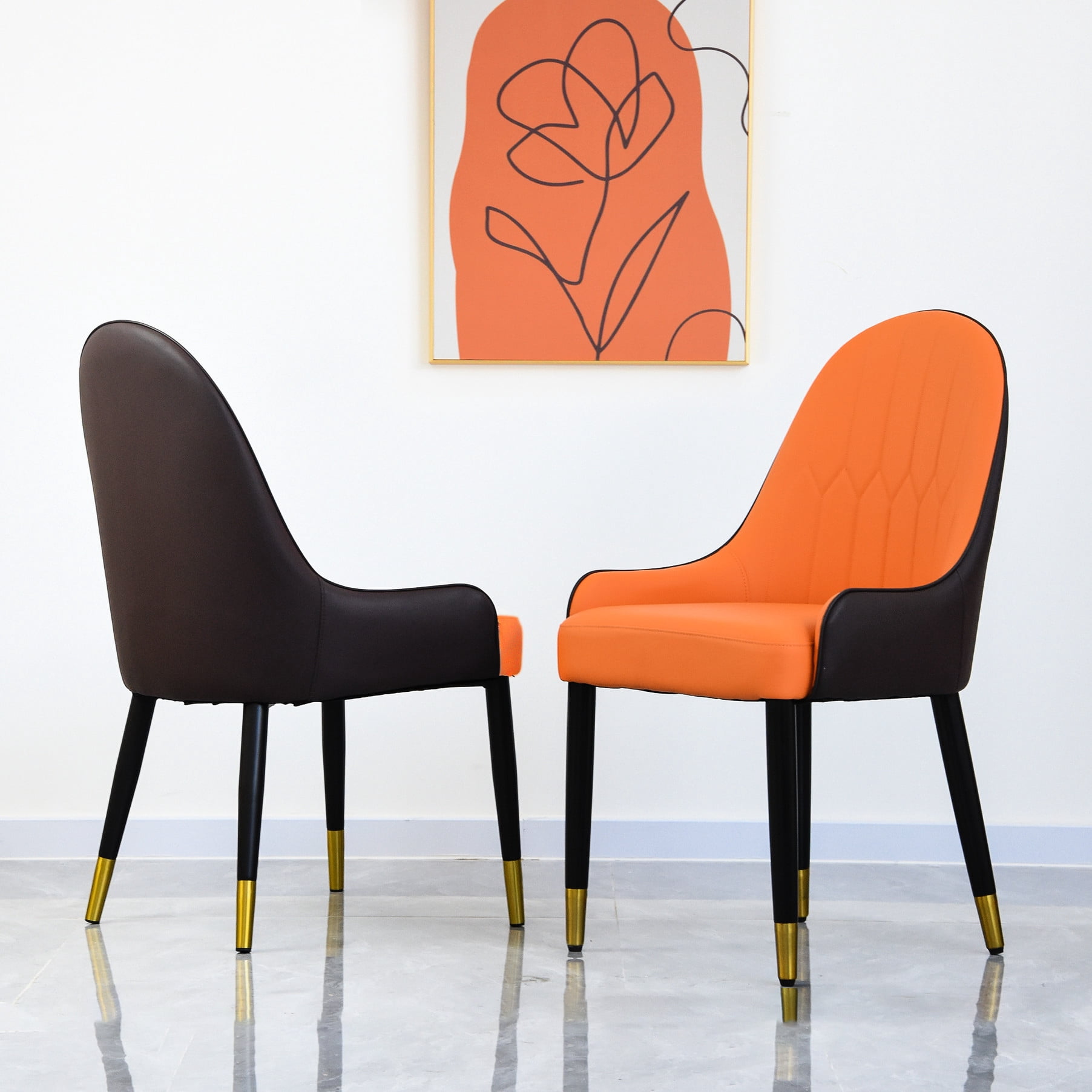 Modern Dining Chair (2) - Pu Foam Fill. Solid Wood Legs In Black+golden ...
