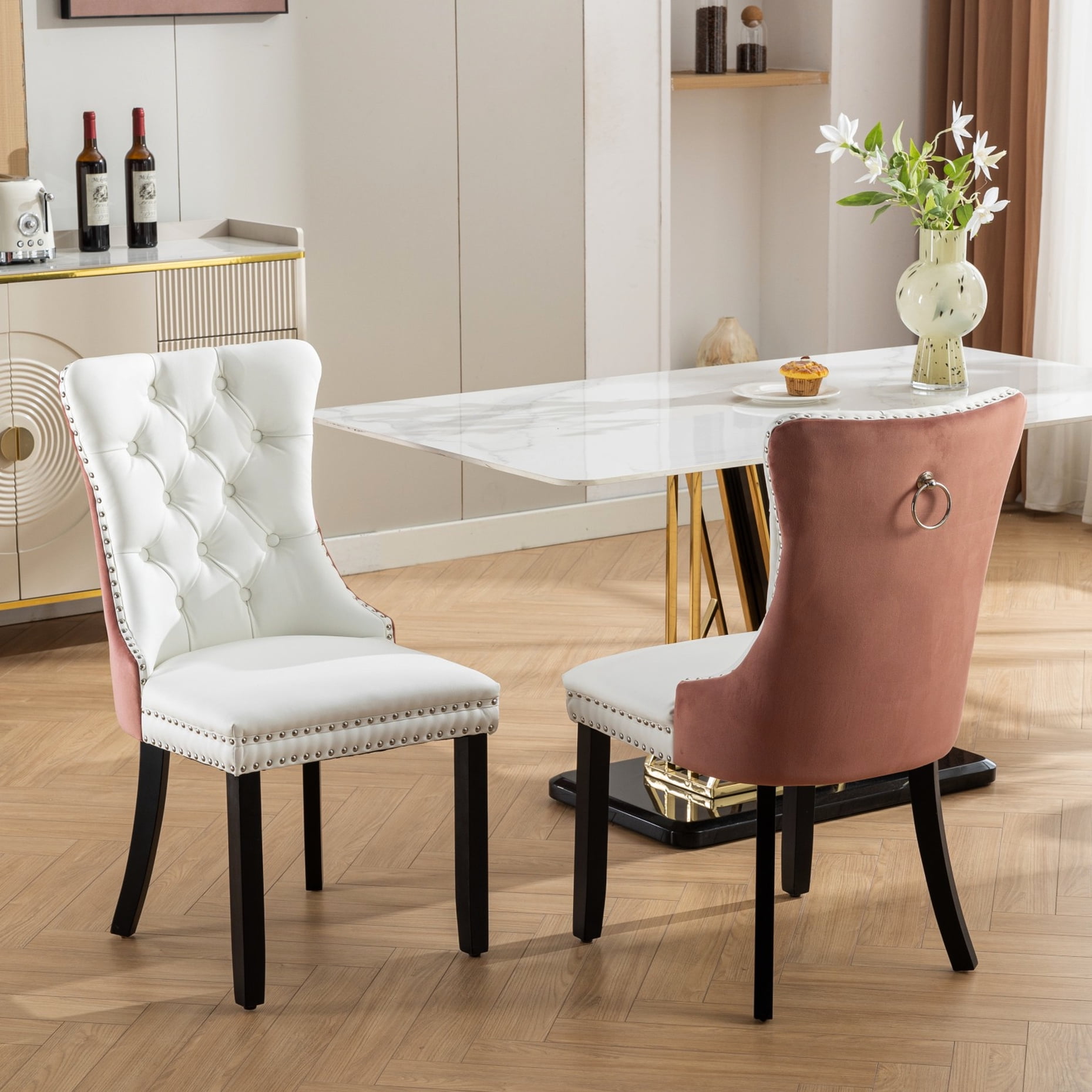 Modern Dining Chair Addition / White+Pink Color Scheme, Triple Elastic ...