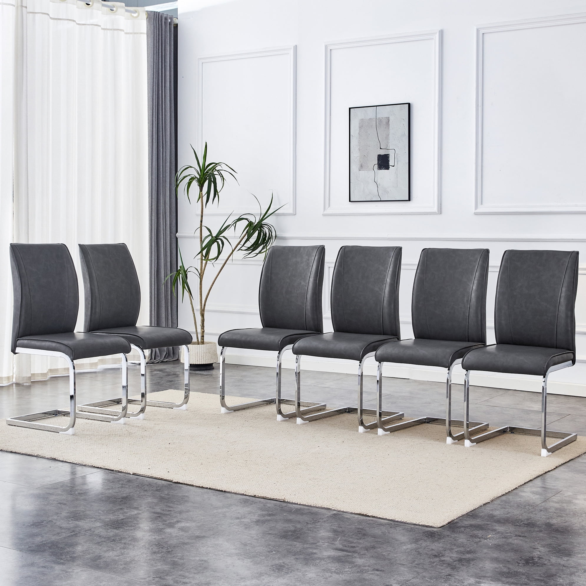Modern Dining Chair Set of 6,High Quality PU Material High Resilience ...