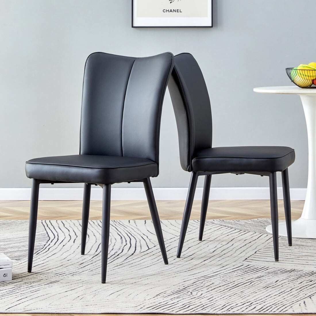 Modern Dining Chair Set of 2 with Sturdy Metal Legs, Ergonomic PU ...