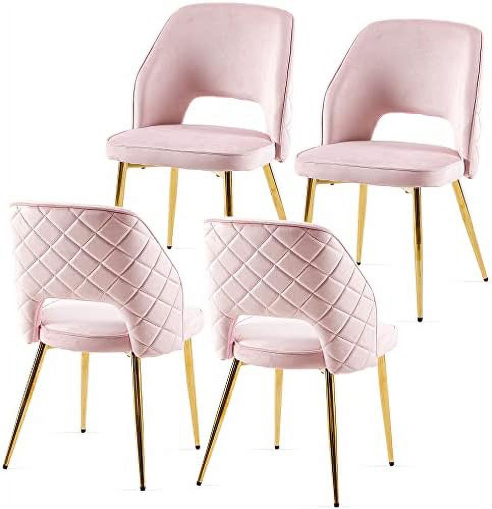 Modern Dining Chair Set of 4, Pink Velvet Fabric Upholstered Chairs ...